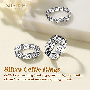 Suplight 925 Sterling Silver Celtic Knot Ring, Trinity Knot Jewelry, 5mm Celtic Wedding Bands for Her Size 8