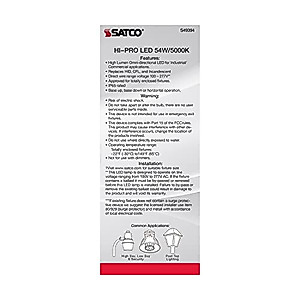 Satco S49394 Hi-Pro High Lumen LED Corncob Light Bulb, HID Replacement, 54 Watts, White
