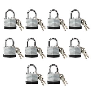 Fu Volante Lock, Laminated Steel Keyed Padlock, Keyed Alike Locks, Normal Shackle Padlock-Pack of 10