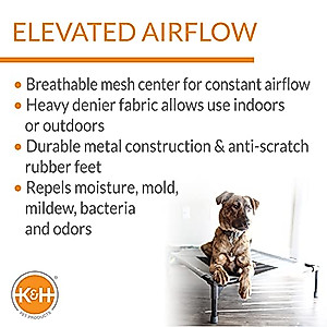 K&H Pet Products Cooling Elevated Dog Bed Outdoor Raised Dog Bed with Washable Breathable Mesh, Dog Cot Bed No-Slip Rubber Feet, Portable Dog Cot Indoor Outdoor Dog Bed, Large Gray/Black Mesh