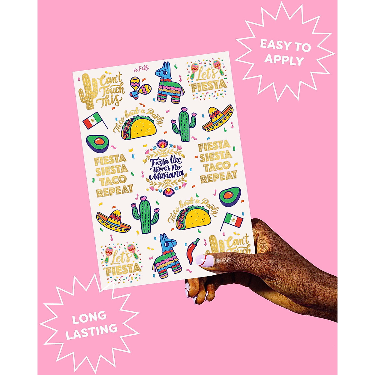 xo, Fetti Fiesta Party Supplies Metallic Tattoos - 40 styles | Cinco De Mayo Decorations, Final Fiesta Bachelorette + Mexican Decor