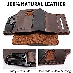 WILNARA Leather EDC Holster Multitool Sheath for Belt, Tactical Pen Holster, Flashlight Holster, Everyday Carry Retro Pocket with Keychain, Handy & Durable(Dark Brown)