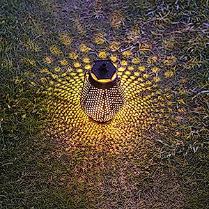 DJASM 2 Pieces Retro Wrought Iron Solar Led Lantern Outdoor Waterproof Hanging Lamp Light Control Induction Home Garden Lawn Landscape Lighting