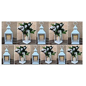 Farm House Lanterns {12 Pc Set} 10" Decorative Lanterns with Flameless LED Lighted Candle, 5HR Timer, Weather Resistant - Indoor Outdoor Home Garden Weddings (12 Pack - White)