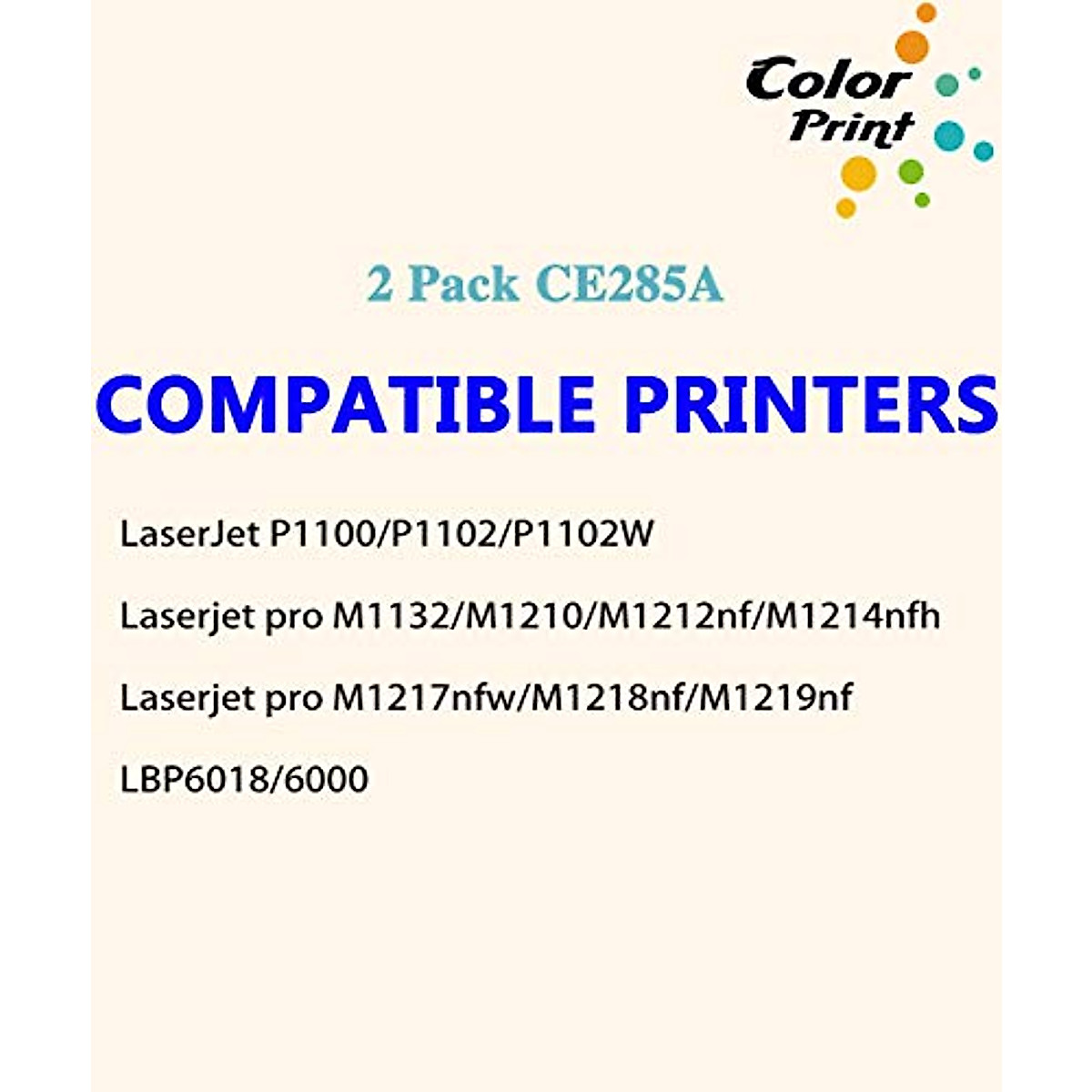 Color Print Compatible CE285A Toner Cartridge Replacement for HP 85A CE285 285A Work with Pro P1102w P1102 P1105 P1106 M1212NF MFP M1217NFW P1505n P1005 P1109w 1102w Laser Printer (2-Pack, Black)