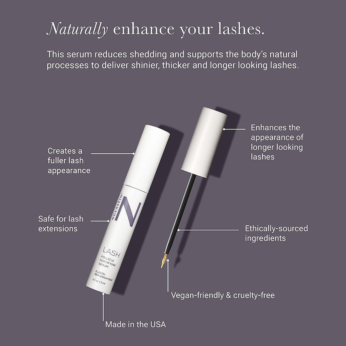 NULASTIN LASH Follicle Fortifying Serum with Elastaplex, Eyelash Boosting Treatment for Longer Looking Lashes, Vegan-Friendly & Cruelty-Free (3 ml)