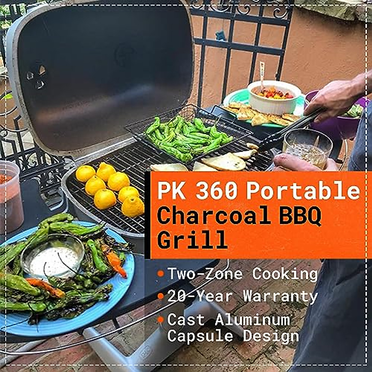 PK Grills Charcoal BBQ Grill and Smoker Combination PK360 Cast Aluminium Portable Outdoor Barbecue Grill Smoker for Camping, Tailgating, Park Grilling, PK360-BTBX-D, Graphite