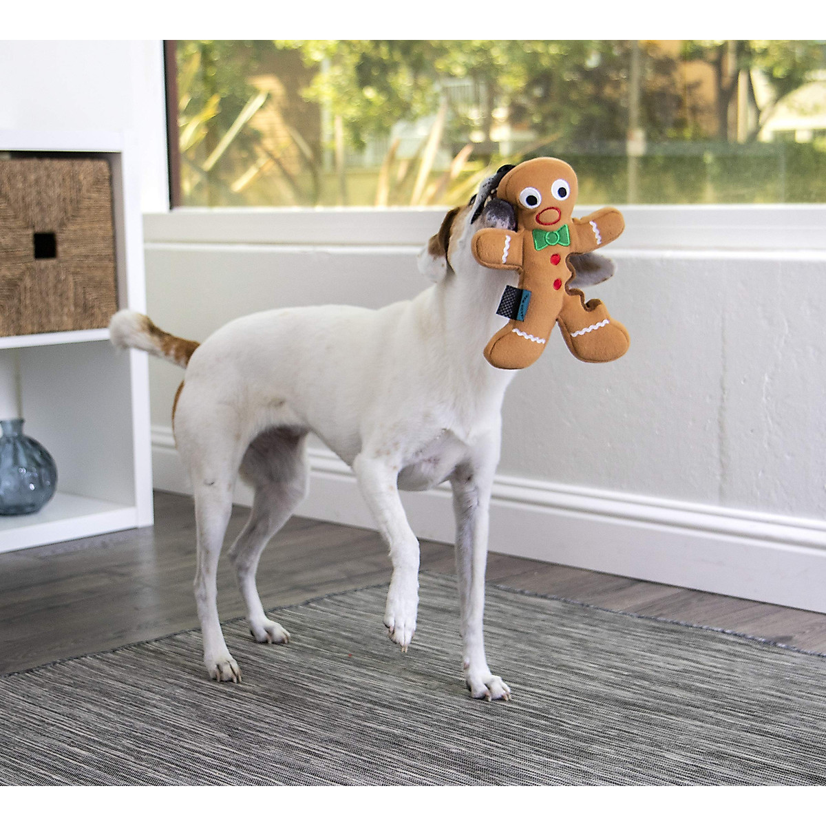 goDog Christmas Gingerbread Man Squeaky Plush Dog Toy, Chew Guard Technology - Brown, Large