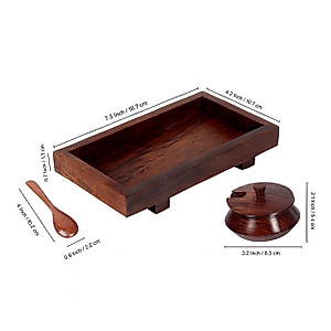 Creation India Craft Wooden Jar Set with Tray and Spoon, 50 ml, 2-Pieces,Indian Rosewood, Refreshner Box Table Top for Dinning Table