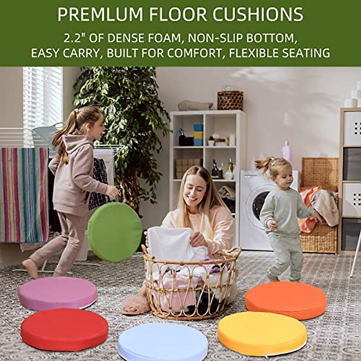 Round Floor Cushion Cover With Handle, Floor Cushions Replacement Cover for Kids, Floor Cushions Cove for Classroom, for Flexible Seating for Home, Daycare, Preschool, Classroom and Meditation, Round