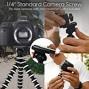 TALK WORKS Flexible Tripod for iPhone, Android, Camera - Bendable Legs, Adjustable Stand Holder with Mini Wireless Remote for Selfies, Vlogging, Beauty/Makeup, Live Streaming/Recording - Black