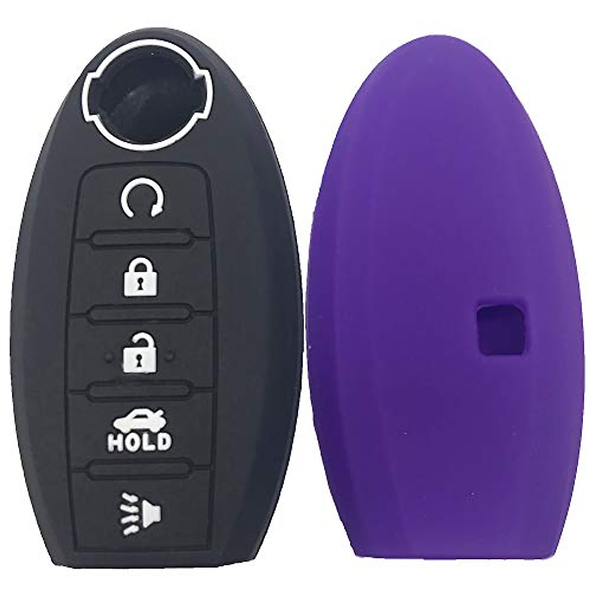 Key Fob Cover Silicone 5 Buttons Smart Car Key Case Protector Compatible with 2020 2019 2018 2017 2016 2015 2014 2013 Nissan Armada Murano Rogue Maxima Altima Sedan Pathfinder KR5S (Black Purple)