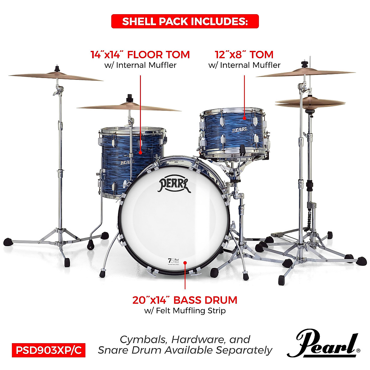 Pearl President Series Deluxe 3-piece 75th Anniversary Edition Shell Pack in Desert Ripple (#768) covered finish featuring 20"x14" Bass Drum w/Cymbal Holder, 12"x8" Tom, and 14"x14" Floor Tom