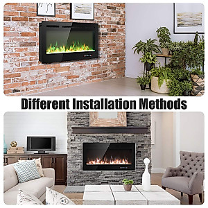 Tangkula 40 inches Electric Fireplace Insert with Thermostat, in-Wall Recessed and Wall Mounted 1500 W Faux Fireplace, Touch Screen Control, 9 Flamer Color, Temperature Control & Timer (40 inches)