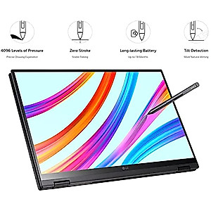 LG gram Ultra-Light Laptop, Evo i7-1165G7, 16" WQXGA (2560 x 1600) IPS 16:10 2in1 Touch Display, 21 Hr Battery Life, Wi-Fi 6, Thunderbolt 4, Stylus Pen, Fingerprint, Webcam (16GB RAM | 512GB PCIe SSD)