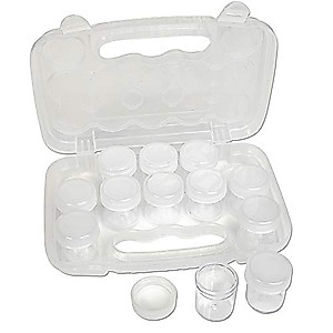 The Beadsmith Personality Case - Clear Storage Organizer Box, 8 x 8.5 x 1.75 inches - Includes 12 Small Containers with lids – 1.5 x 1.5 inches, Molded Case with Built-in Handle