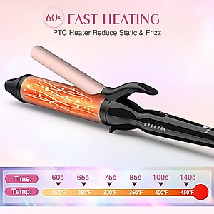 MiroPure Curling Iron, 1 1/2 Inch Hair Curling Iron with Ceramic Coating, Professional Curling Wand, Fast Heating up to 450°F, Wide Voltage for Worldwide, Temperature Lock & 60 Mins Auto Off