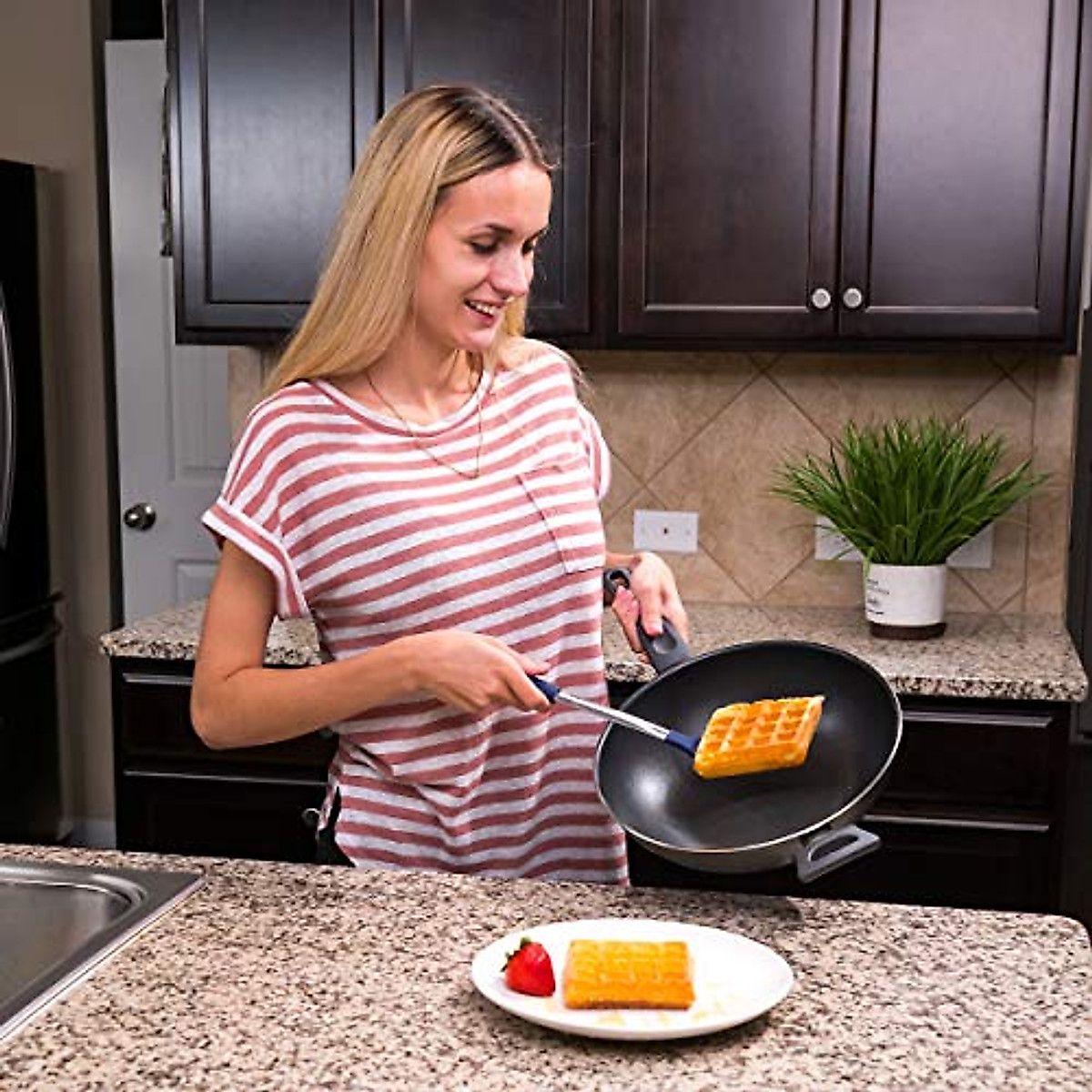 Blue Silicone Spatula Turner Set – Stainless Steel and Silicone Heat Resistant Kitchen Utensils – 608F – Grill Spatula Tools for Bbq - Egg and Pancake Flipper – Gift Box and Bonus Recipe Ebook