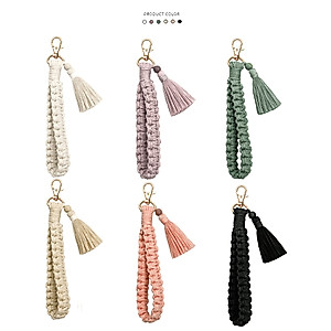 Poagoep Macrame Boho Keychain Bracelet Handmade Tassel Wristlet Keychain Keyring Holder Wrist Lanyard for Women(7)