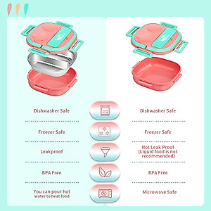 PEDECO Small Stainless Steel Kid Bento Box,Leak-Proof,2-Compartment,Lunch Box with Portable Cutlery-Ideal Portion Size for Kids/Toddler-BPA-Free(Pink)