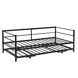 Bellemave Twin Size Metal Daybed with Adjustable Trundle, Heavy-Duty Steel Daybed with Pop Up Trundle, Black