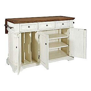 OSP Home Furnishings Cocina Kitchen Island with Wood Top, Drop Leaf and Decorative Steel Hardware, White and Brown