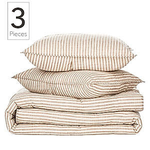 Nate Home by Nate Berkus All-Season Cotton Percale Painted Stripe Quilt 3 Piece Quilt Set, Comfortable Bedding from mDesign, King, Includes 1 Quilt, 2 Pillow Shams - Pearl/Fossil (Beige/Taupe)