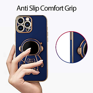 AIGOMARA 6D Plating Astronaut Hidden Stand Case Cover for iPhone 13 Pro Max Women Astronaut Folding Bracket Kickstand iPhone Case with Camera Protector Soft TPU Shockproof Bumper 6.7 in - Navy Blue