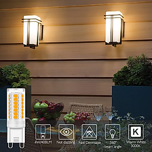 YUIIP G9 LED Light Bulb 4W Equivalent 40W Halogen Bulbs, G9 Base, Warm White 3000K, 400LM Lamp, AC 120V CRI 83 for Home Lighting, Ceiling Fan, Chandelier, Non Dimmable (6 Pack)