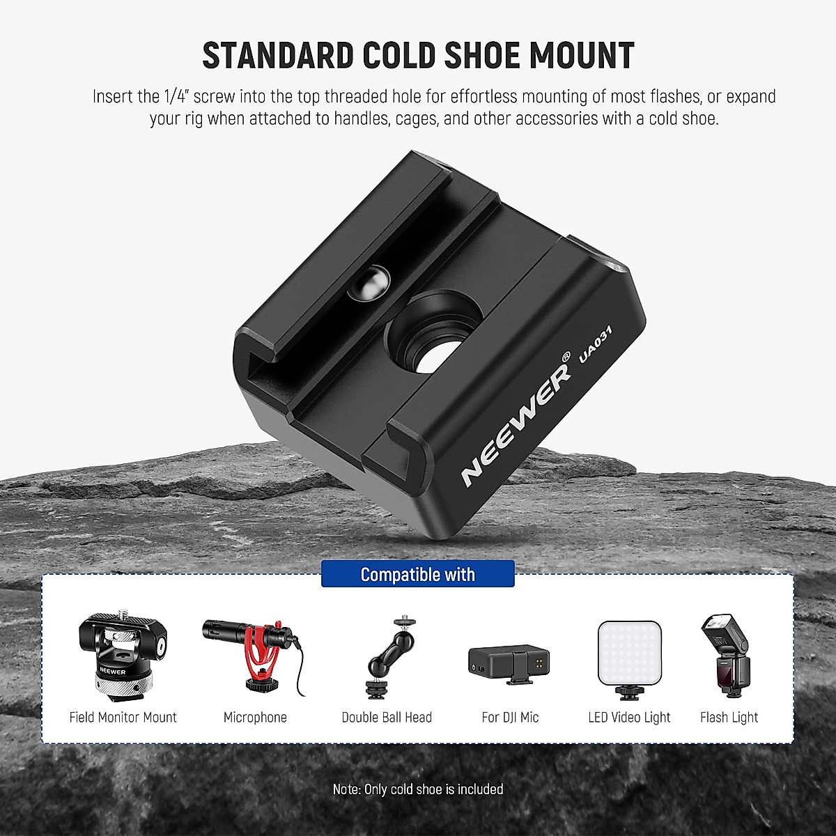 NEEWER 2 Pack Cold Shoe Mount Adapter with 1/4" Screws for Flash LED Light Monitor Microphone, Aluminum Shoe Mount with Anti Twist Pins Non Slip Pads Compatible with SmallRig Cage Top Handles, UA031