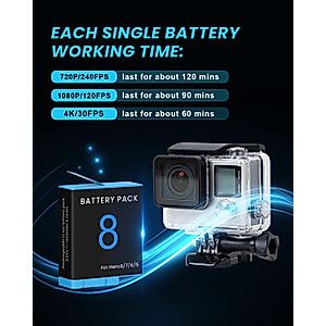DINTYOU 2 Pack Batteries for Gopro Hero 8 7 6 5 Black Battery Accessories, Hero 8 7 Black Go Pro 5 6 7 8 1500mAh