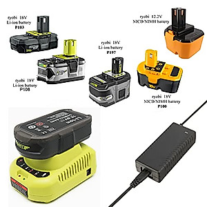 2Packs 18V Battery and Charger Combo for Ryobi 18-Volt Cordless Tools Battery and P118B Charger, Cell9102 18V Battery Capacity Output 3.0Ah