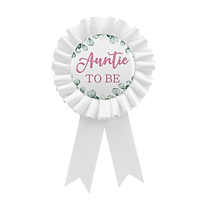 WOWOPA Auntie To Be Tinplate Badge Pin, Gender Reveal Baby Shower Pin, Green Leaves Aunt Satin Fabric Button Party Decorations - White 1pcs