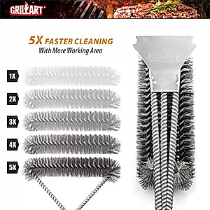 GRILLART Grill Brush and Scraper with Deluxe Handle, Safe Wire Grill Brush BBQ Cleaning Brush Grill Grate Cleaner for Gas Infrared Charcoal Porcelain Grills, BR-8529