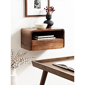 Kate and Laurel Kato Modern Wood Floating Side Table with Drawer, 18 x 10 x 9, Walnut Brown, Contemporary Wooden Floating Nightstand for Bedroom Bedside Table
