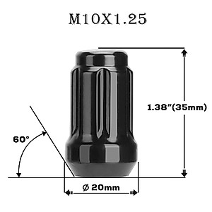 ATV M10x1.25 Aftermarket Lug Nuts for Most Honda Yamaha Kawasaki Suzuki, dynofit 16pcs+1socket 10mm-1.25 Black Spline Drive Conical/Cone Lugnuts for Arctic Cat/Can-Am Tuner Quad, 19mm/21mm Hex Key