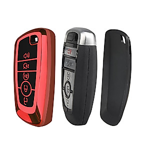 MILD EAST for Ford Key Fob Cover with Keychain, Car Key Case Shell Soft TPU 5 Button, (2017-2024) for Ford Explorer Fusion Escape Edge Expedition Mustang Bronco F150 F250 F350 Lincoln, Red