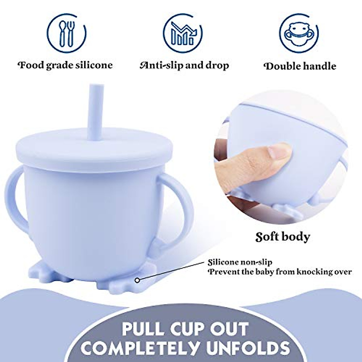Linowos 2-in-1 Snack Cup & Spill-Proof Cup, Snack Cup | Silicone Toddler Spill Proof Sippy Cup 150ml with Level Indicator - Perfect for Toddlers & Babies Training