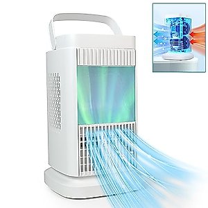 JOYENERGY Portable Fan Air Conditioner Fan, Innovative Semiconductor Refrigeration, Personal Air Cooler Fan with 4 Wind Speeds Desk Cooling Fan with Water Pattern Light for Home, Travel and Office (2)