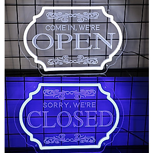 MinIeoh Open Closed LED Neon Sign, 3D Engraved Light Up Wall Door Window Decor Sign, 2PCS/SET, For Business Coffee Beer Salon Studio Bar Restaurants Hotel Office