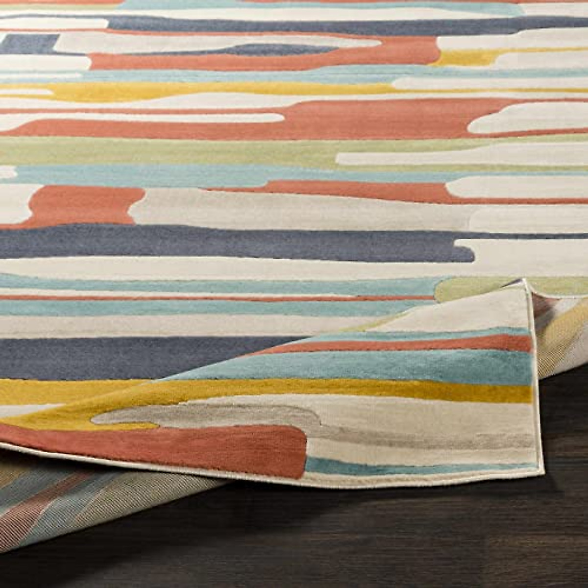 Southfields Modern Farmhouse Contemporary Living Room Bedroom Kids Room Multicolor Area Rug - Colorful Rainbow Striped Modern Rug Carpet - Red, Yellow, Blue, Green - 5'3" x 7'3"