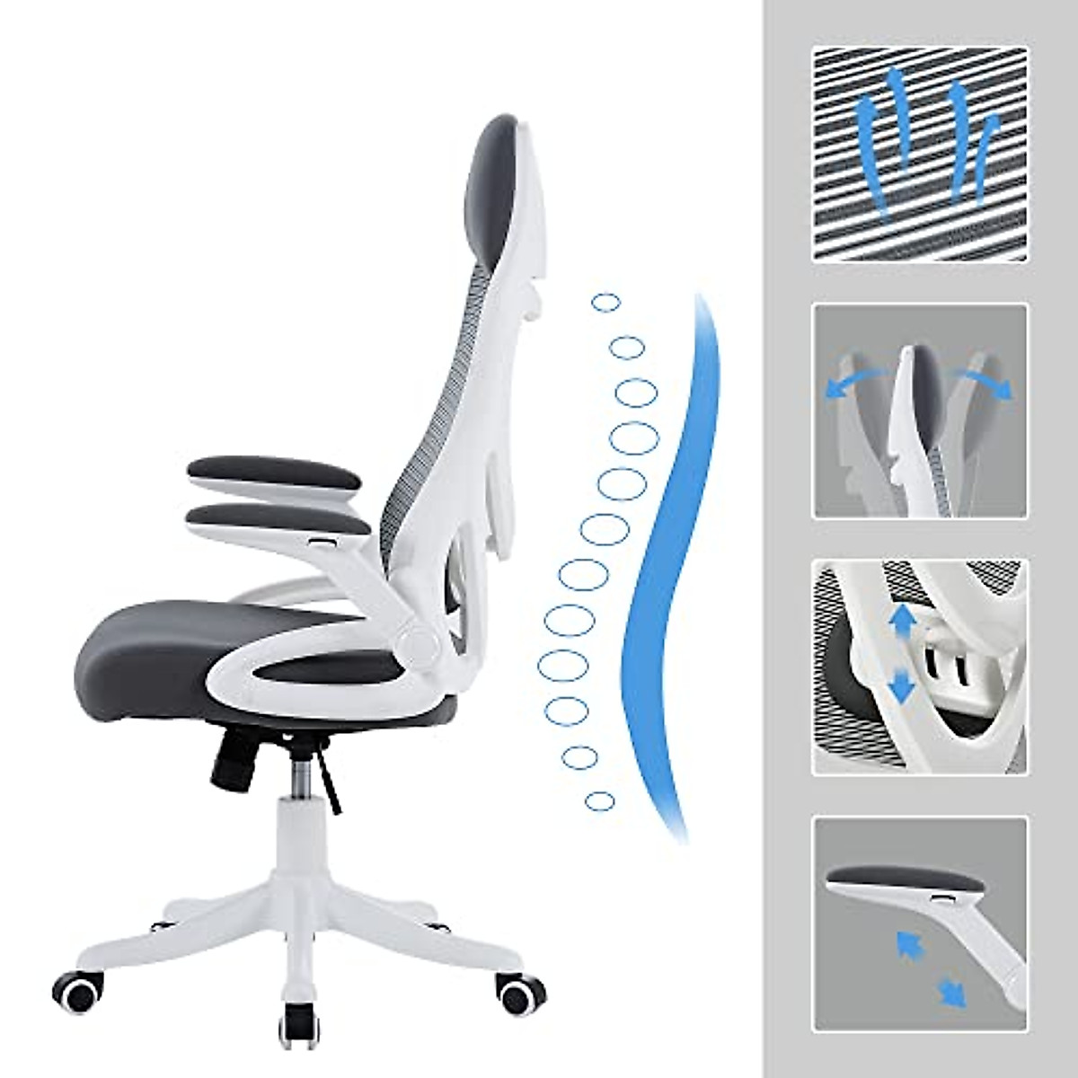 NORDICANA Ergonomic Office Chair - Swivel Desk Chair with Adjustable Armrest, Lumbar Support - Mesh High Back Computer Gaming Chair, Home Office Chairs, Executive Revolving Chair (Grey)