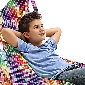 Lunarable Mosaic Lounger Chair Bag, Colorful Squares Rainbow Tones Modern Style Pixel Look Forms Illustration, High Capacity Storage with Handle Container, Lounger Size, Coral and Fuchsia