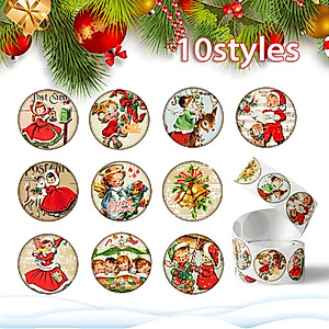 Vintage Christmas Stickers-500pcs Traditional Christmas Round Labels 1 inch Vintage Style Merry Christmas Stickers for Kids