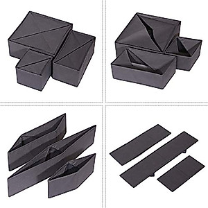 DIOMMELL 12 Pack Foldable Cloth Storage Box Closet Dresser Drawer Organizer Fabric Baskets Bins Containers Divider for Baby Clothes Underwear Bras Socks Lingerie Clothing,Dark Grey 444
