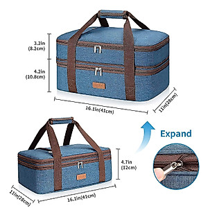 LHZK (2-Piece Set Double Decker Insulated Casserole Carrier and Single Decker Insulated Casserole Carrier for Hot or Cold Food, Fits 11 x 15 or 9 x 13 Baking Dish, Blue