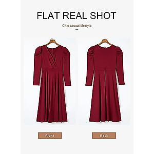 Dokotoo Womens Wedding Guest Dresses for Women 2023 A Line Swing Wrap Sexy V Neck Long Bubble Sleeve High Waist Solid Formal Party Graduation Cocktail Midi Dress Summer Fall Clothing Red X-Large