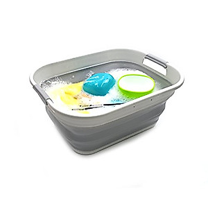 SAMMART 19.5L Collapsible Plastic Laundry Basket - Foldable Pop Up Storage Container/Organizer - Portable Washing Tub - Space Saving Hamper/Basket (Grey)
