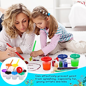 10 Pcs Children's No Spill Paint Cups Leakproof Paint Cups with Lids for Kids Toddlers and 10 Pieces Matching Colored Painting Round Brush Set Outdoor Art Supplies for Kids