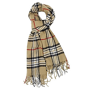 Cirrus Soft Cashmere Feel Plaid Check and Solid Winter Scarf (Classic Camel Plaid)